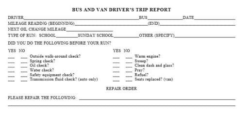 Bus Driver Report - Church Bus Basics